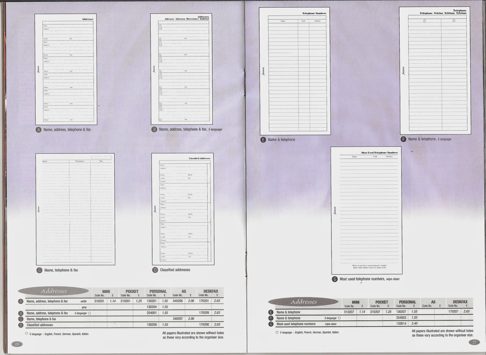 Philofaxy: Filofax Catalogue 1999