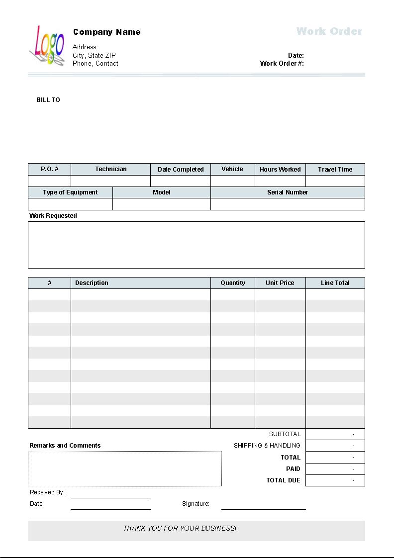 Job Ticket Template Excel - Invoice Template