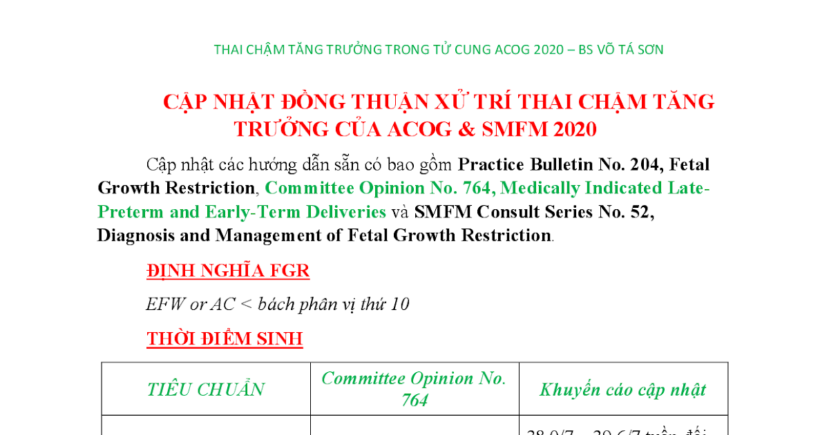Bác Sĩ Võ Tá Sơn: CẬP NHẬT ĐỒNG THUẬN XỬ TRÍ THAI CHẬM TĂNG TRƯỞNG CỦA ...