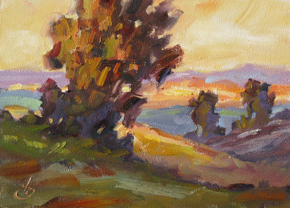 TOM BROWN FINE ART: $1 AUCTION, SUNSET, MOUNTAINS, TREES, CALIFORNIA ...