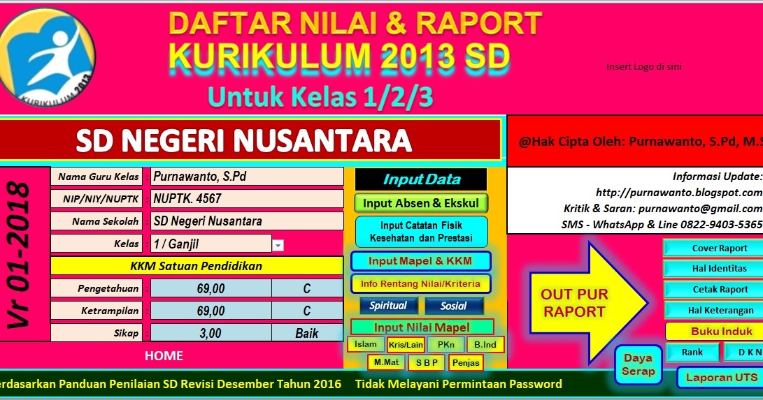 Aplikasi Nilai Rapor Kurikulum 2013 Sekolah Dasar (SD) Tahun 2018 ...