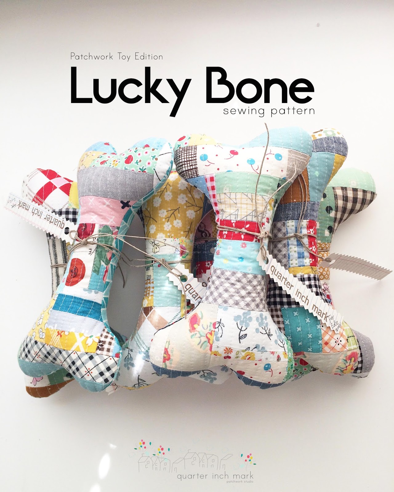 1/4" mark: Lucky Bone Patchwork Toy Sewing Pattern
