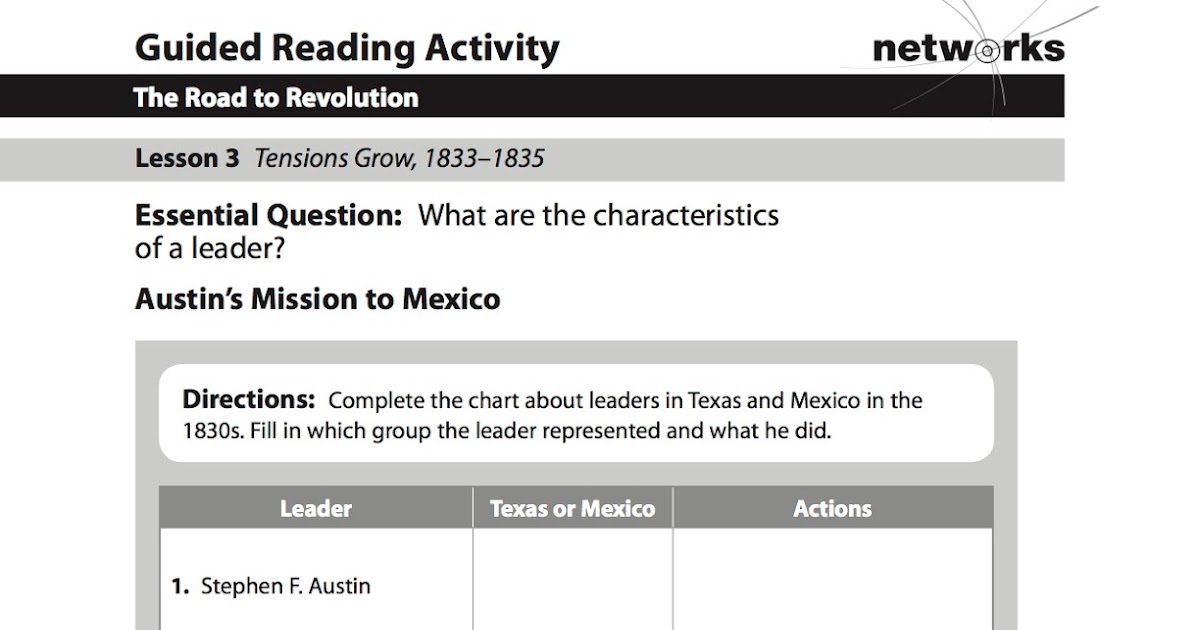 EHMS Texas History: Chapter 9 - Lesson 3 Guided Reading and Vocabulary ...
