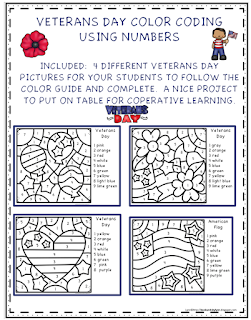 VETERANS DAY NUMBER COLOR CODING ~ Book Units by Lynn