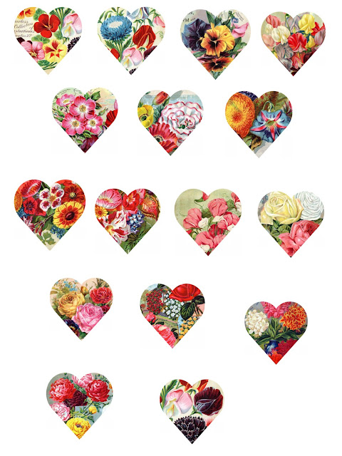 Graphics Cottage: Vintage Flower Hearts Collage Images Graphics
