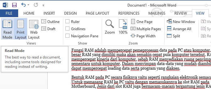 Cara Menggunakan Read Mode Di Word 2013