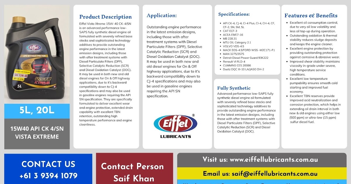 5L, 20L Fully Synthetic 15W40 API CK4/SN Vista Xtreme Diesel Engine Oil ...