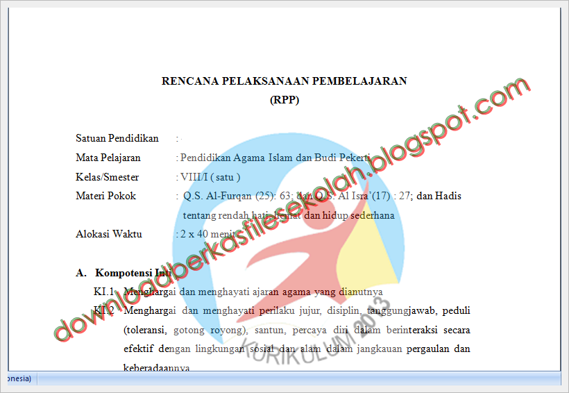 Rpp Kelas 8 Mapel PAI Kurikulum 2013