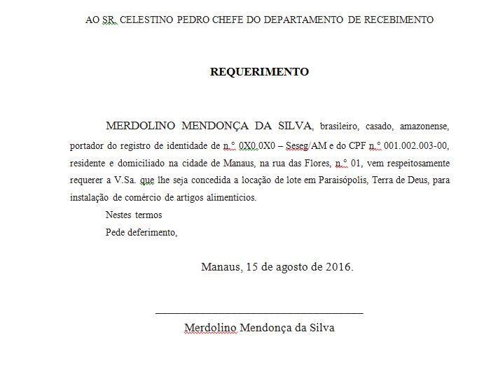 Modelo De Requerimento Simples Pronto