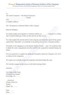 Format of Resignation Letter of Internal Auditor of the Company