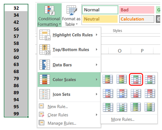 Color Scales in Conditional Formatting