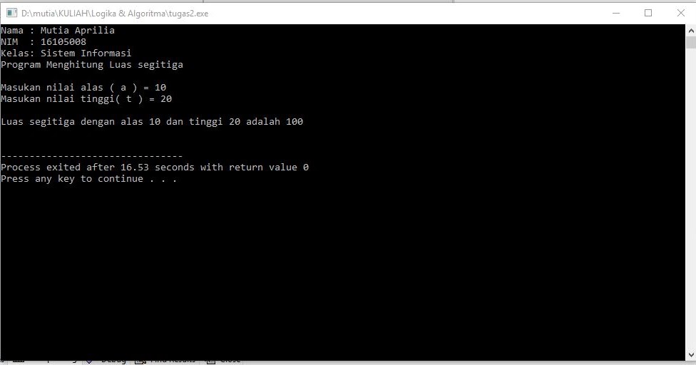Pemrograman c++ menghitung Luas segitiga, Luas bujur sangkar, dan Luas ...