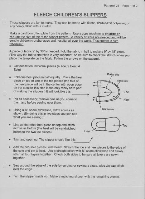 Free Fleece Slipper Pattern - Adjust Size with a Copy Machine