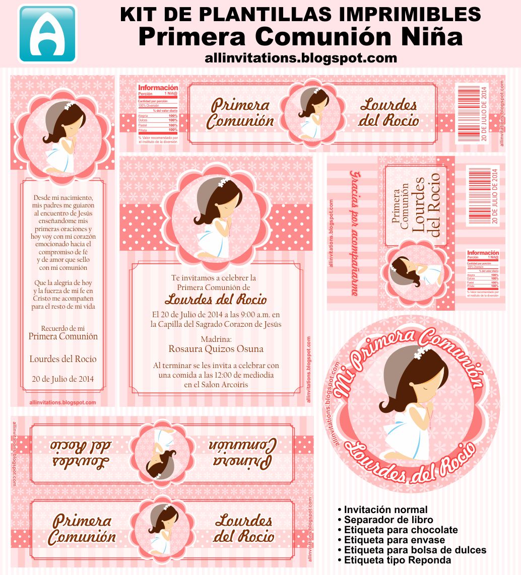 Kit Imprimible Primera Comunión Niña | All Invitations