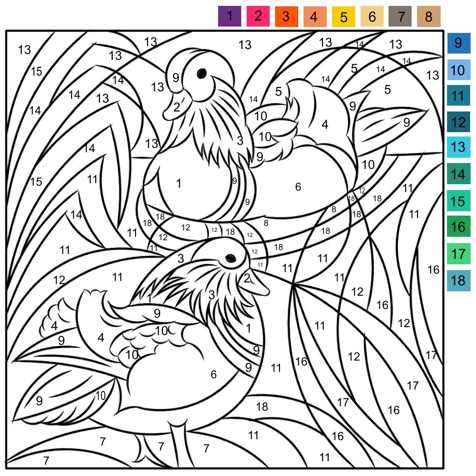 Nicole s Free Coloring Pages COLOR BY NUMBERS MANDARIN DUCKS nicole-s-free-coloring-pages-color-by-numbers-mandarin-ducks