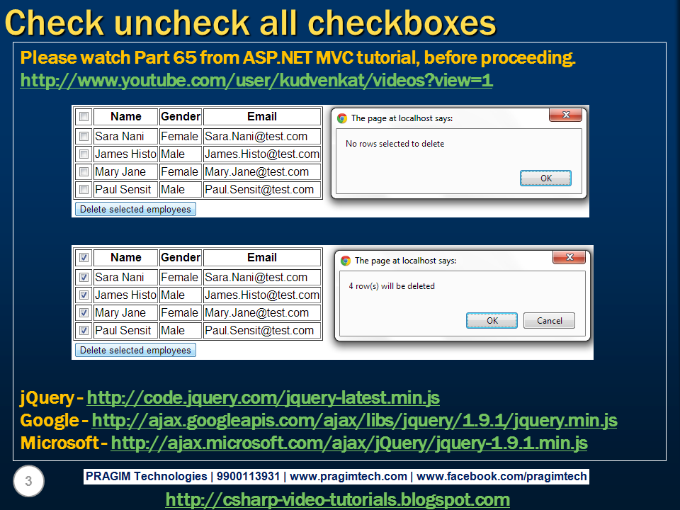 Sql server, .net and c# video tutorial: Part 66 - Check uncheck all checkboxes with another ...