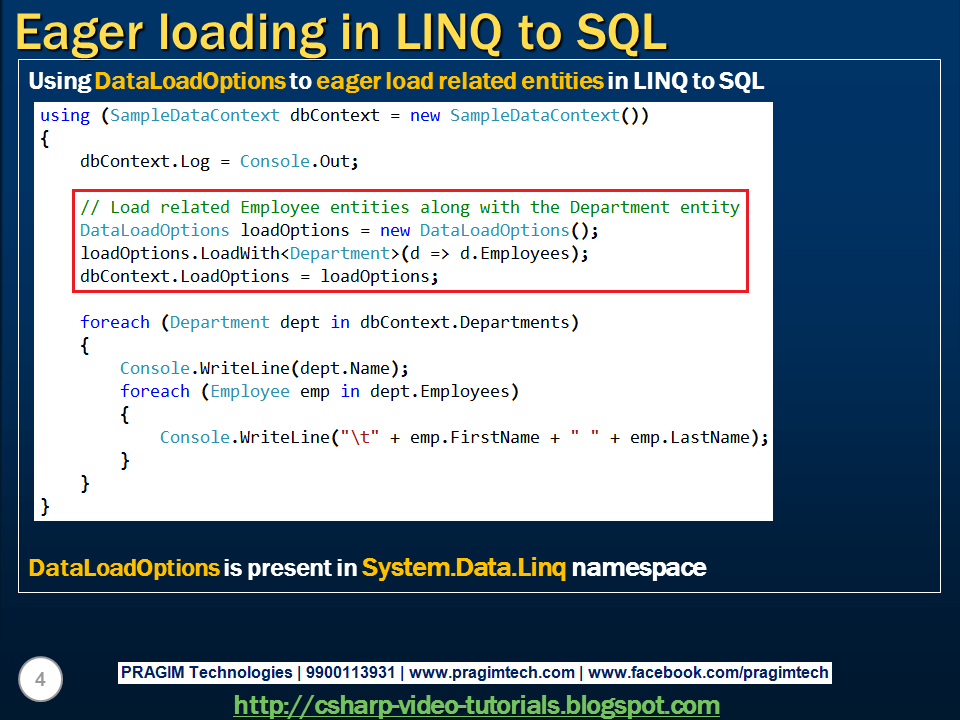 Sql Server Net And C Video Tutorial Part 9 Eager Loading In Linq To Sql