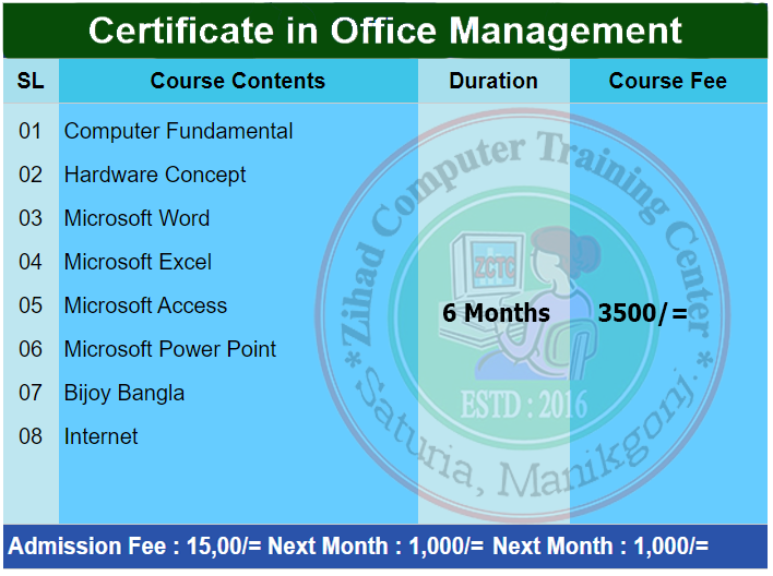 Zihad Computer Training Center: Courses & Fee