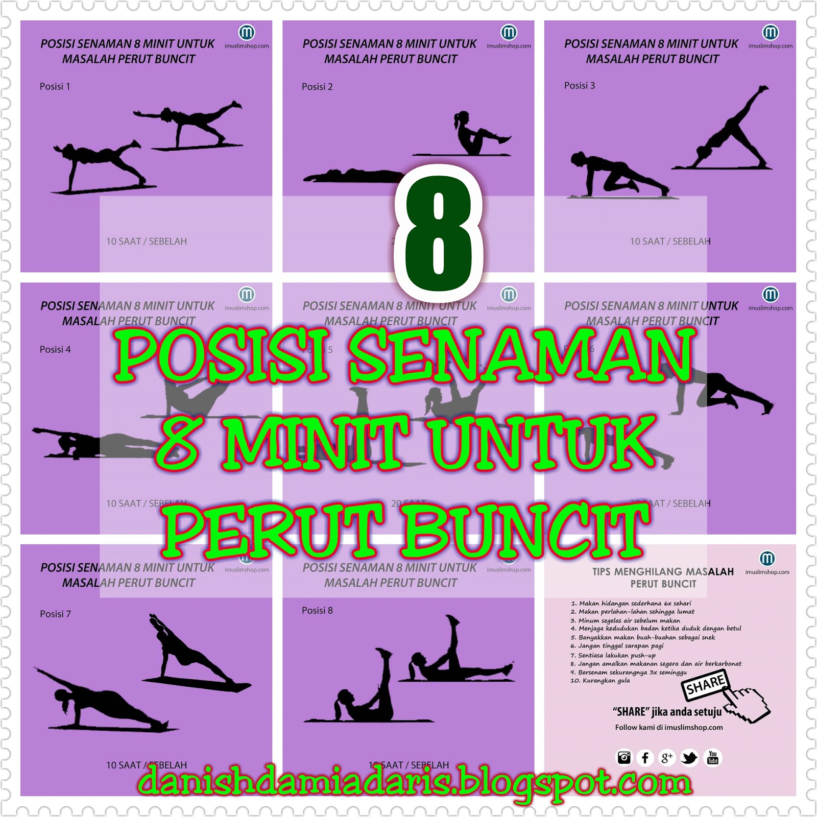 3D health beauty supplement: 8 POSISI SENAMAN 8 MINIT UNTUK ATASI MASALAH PERUT BUNCIT