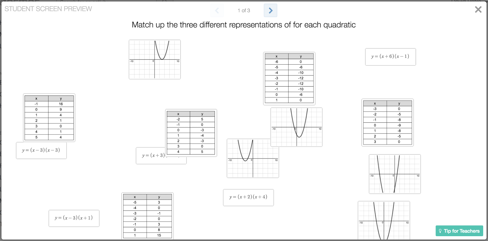 Engaging Math: Sort students into groups using Quadratic Representations