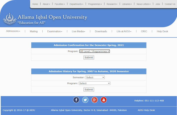 AIOU Admission | AIOU | Allama Iqbal Open University | AIOU Matric FA ...