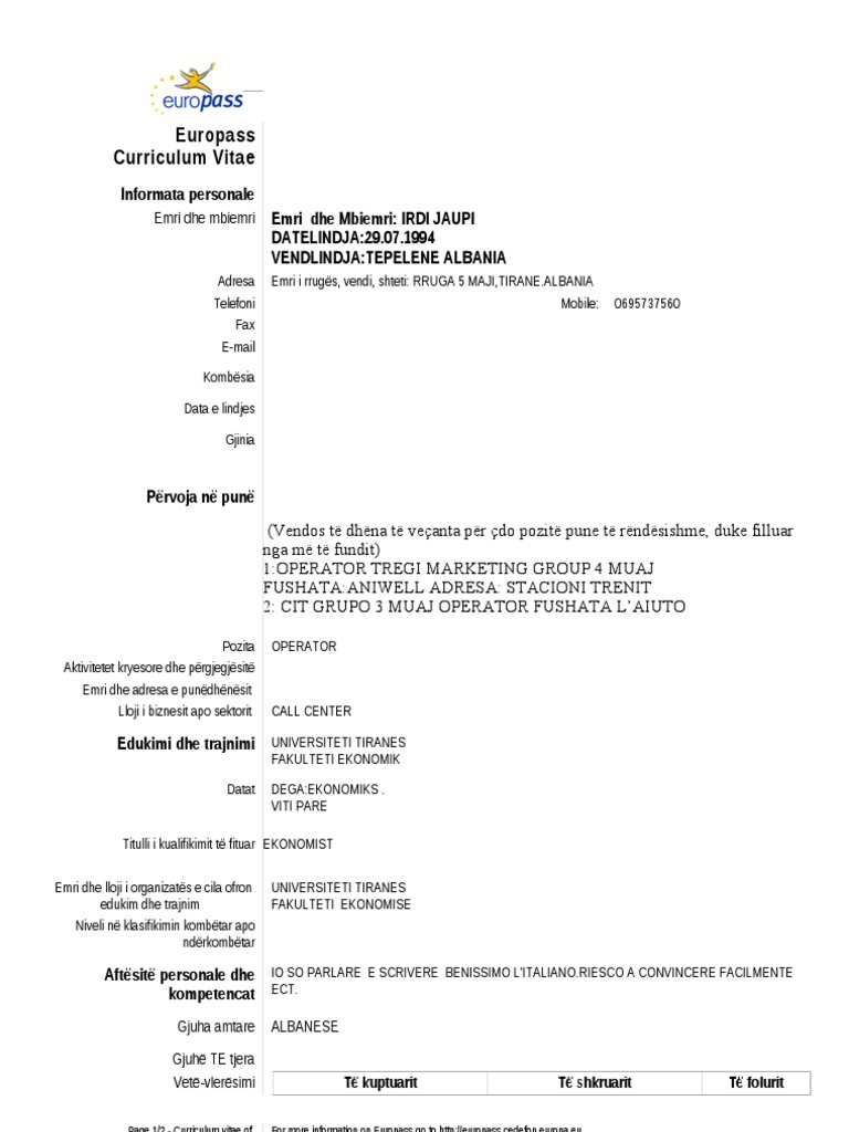 Curriculum Vitae Shqip - Birthday Letter