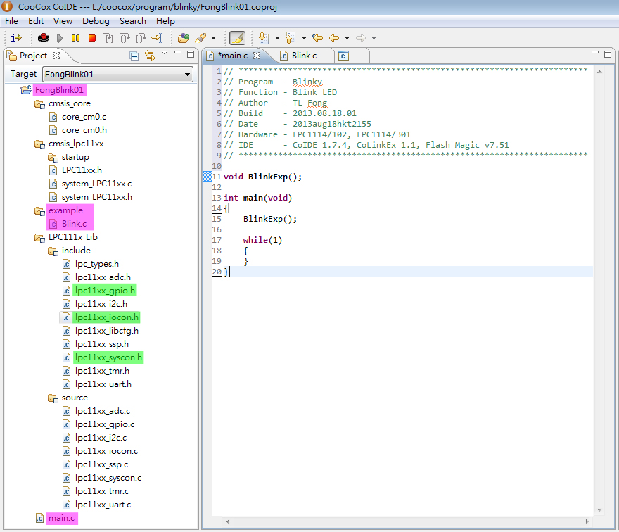 FongArm: CoIDE blink notes