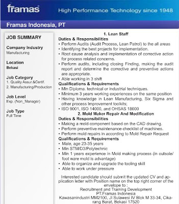 Cakap Kerja: PT.Framas Indonesia (Jakarta)