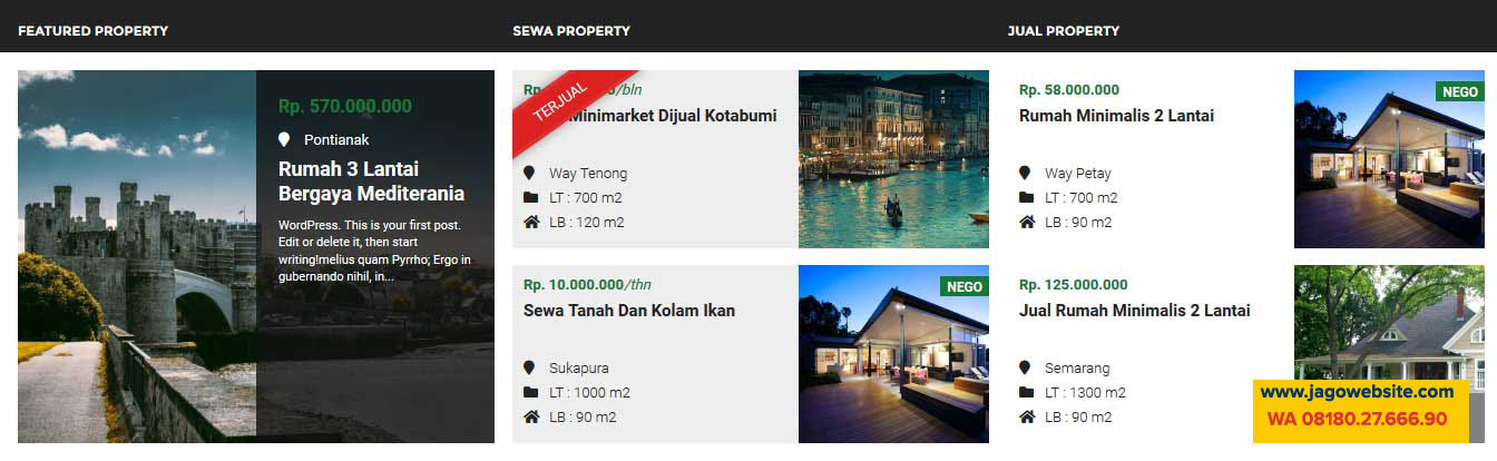 Jasa Pembuatan Website Properti Multi Agent WA. 08180-27-666-90