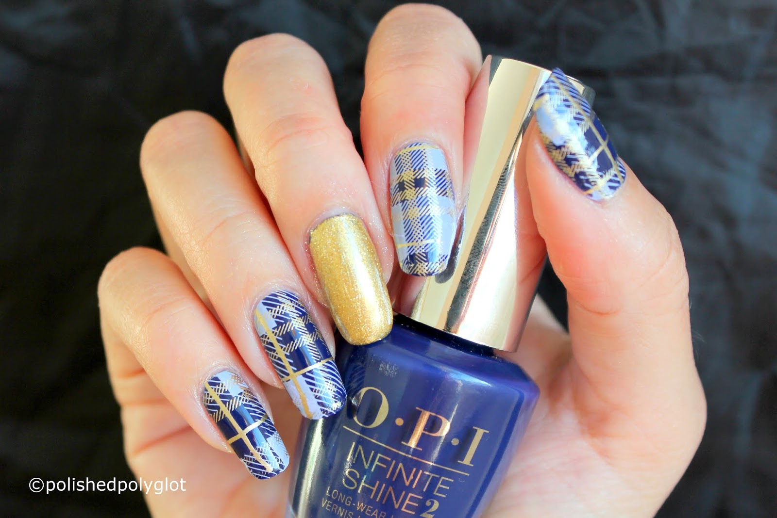 Nail art │ Plaid Pattern Manicure in Blue, Lavender and Gold / Polished ...
