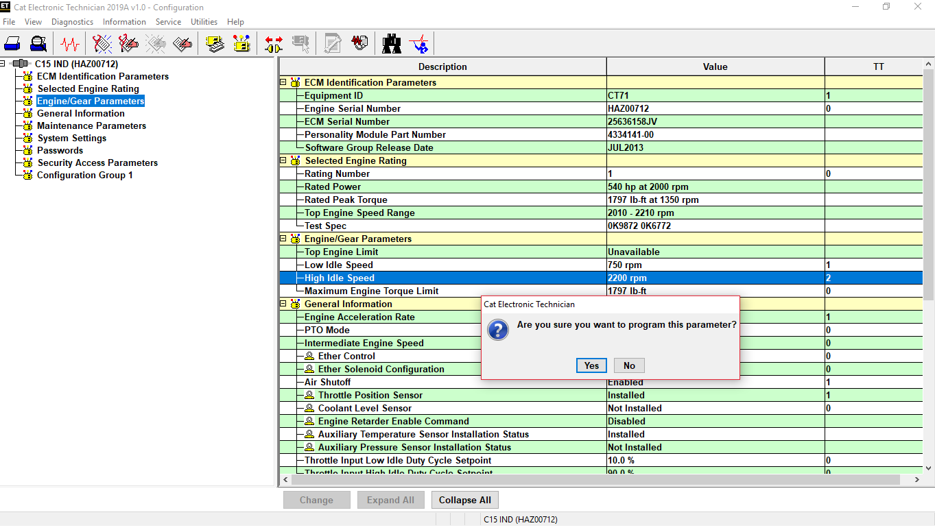 Setting LOW IDLE Speed and HIGH IDLE Speed on Caterpillar ET Software ...