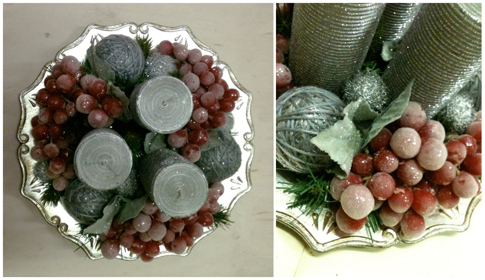 Florist in Rome: Christmas Silver Candles & Glittered Grapes Centerpiece