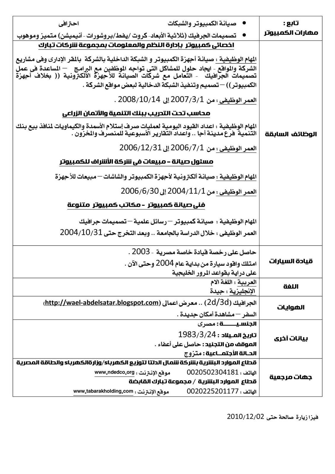 Curriculum Vitae In Arabic - Birthday Letter