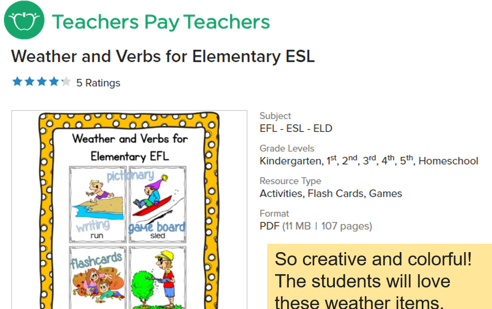 EFL Elementary Teachers: ESL Weather and Action Verbs
