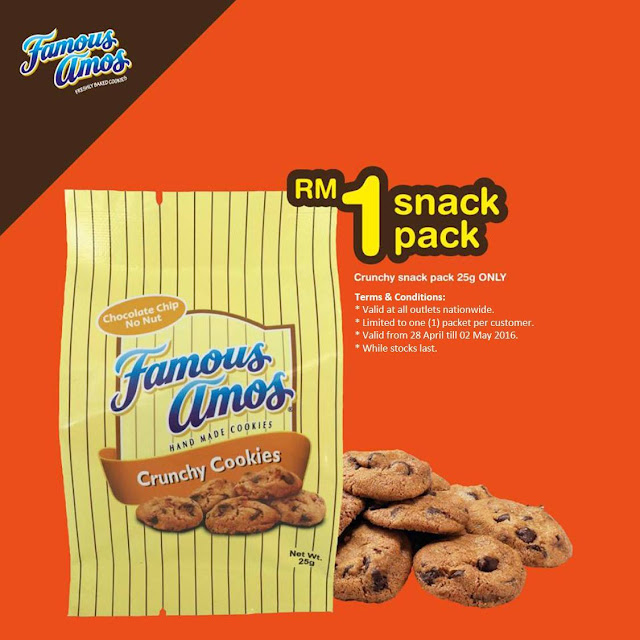 Famous Amos Crunchy Cookies Snack Pack 25g RM1 28 April - 2 May 2016
