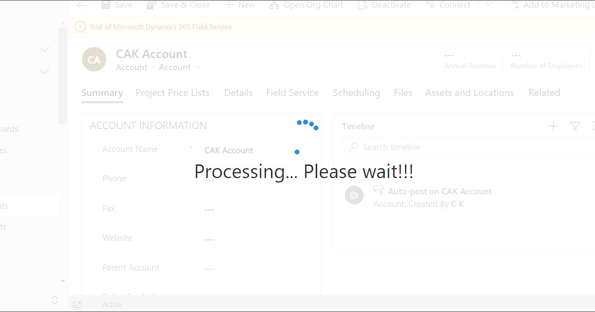 DYNAMICS 365 DISPLAY LOADING PROGRESS INDICATOR ON FORM