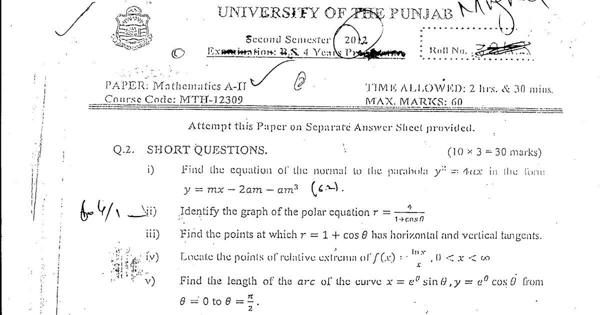 BS Hons Past Paper Punjab University: Punjab University BS Hons Past ...