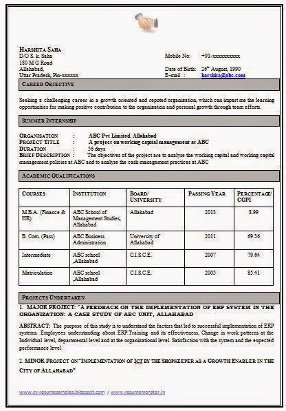 MBA Fresher Resume - Sample Template Examples of 60 Beautiful Excellent ...