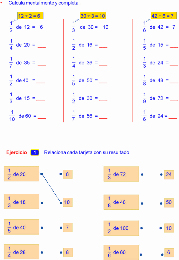 UN MEDIO UN TERCIO UN CUARTO UN QUINTO EN PRIMARIA EJEMPLOS DE MATEMATICAS