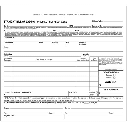 Uniform Straight Bill Of Lading Template - Invoice Template