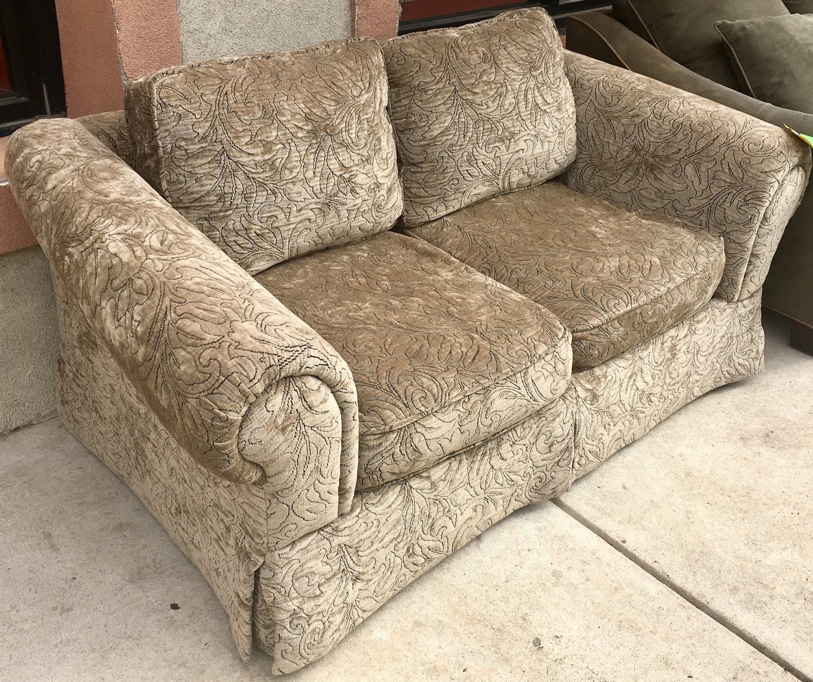 Uhuru Furniture & Collectibles: Skirted Pattern Loveseat - $195 SOLD