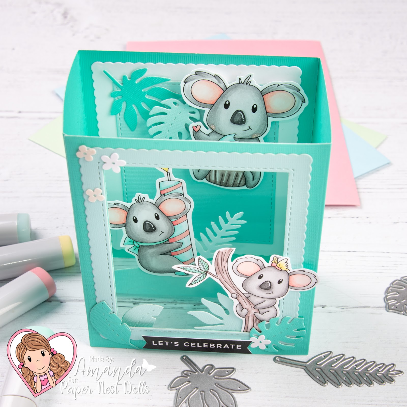 Paper Nest Dolls: Birthday Koalas Shadow Box Card