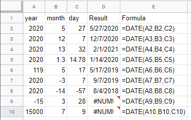 Google Sheets - DATE function
