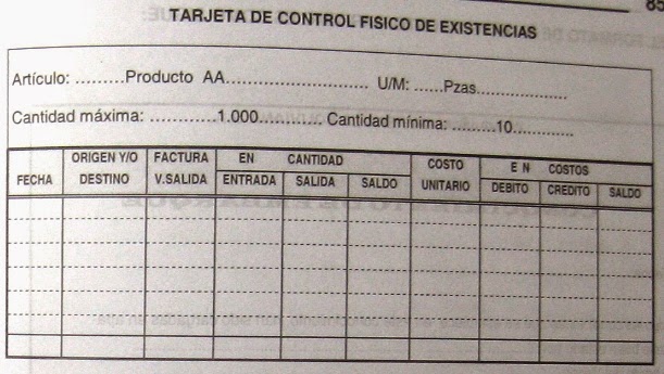 Formato Tarjetas de control fisico y valorado de la mercaderias ...