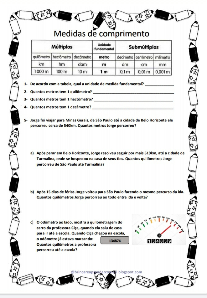 Aprendendo Com a Prof.Cirlene: Atividade com Unidade de Medida - Metro