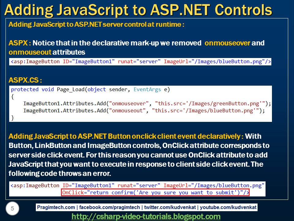 Sql Server Net And C Video Tutorial Adding Javascript To Aspnet Controls