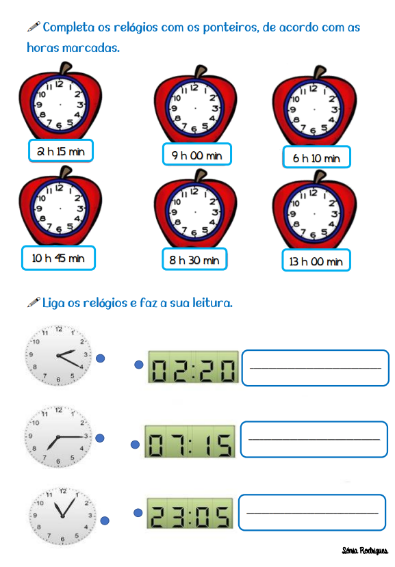 coisas que gosto de partilhar: Ficha de trabalho - Sabes ver as horas?