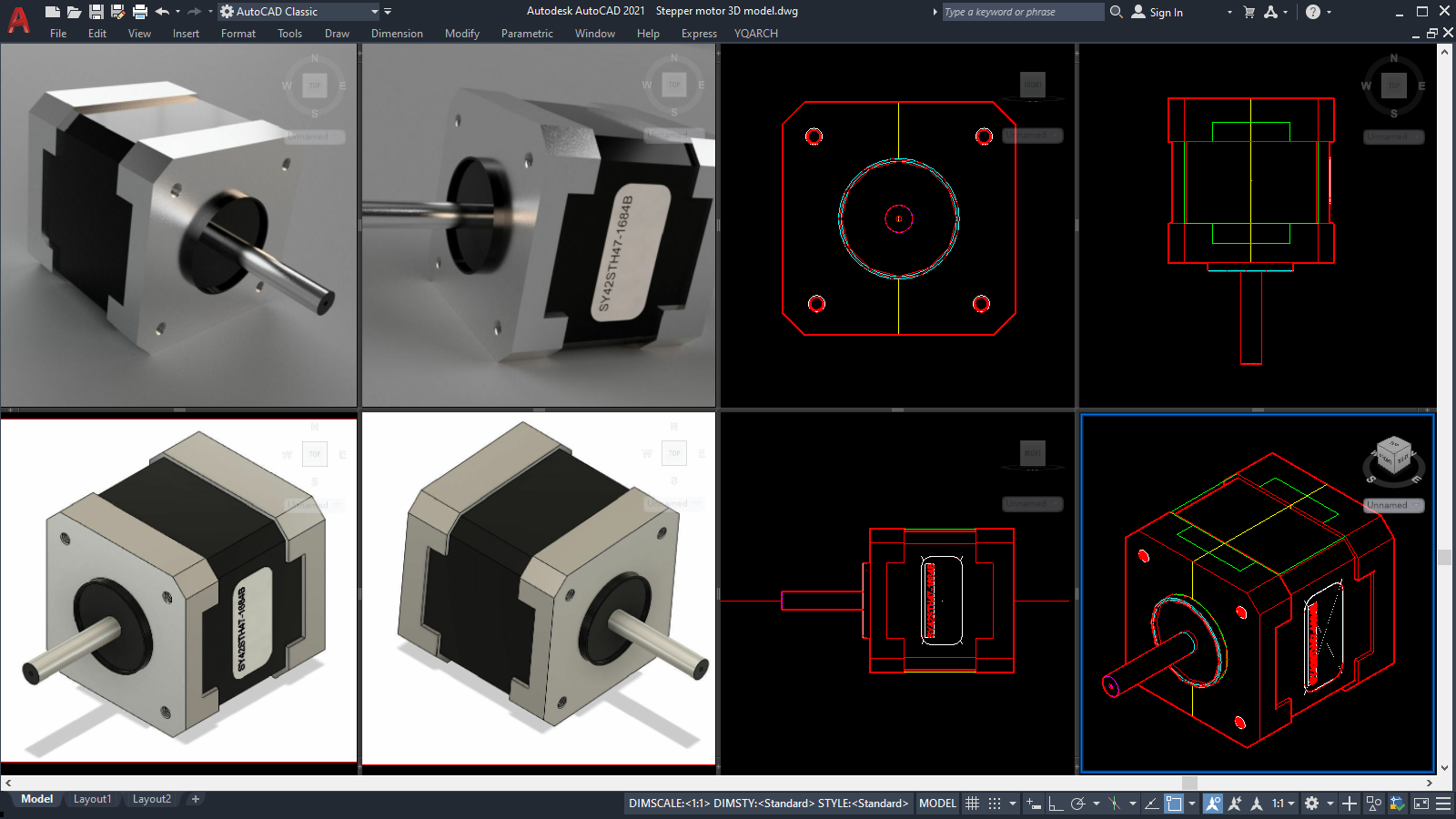 Stepper motor 3D model [DWG, DXF, STL, OBJ, FBX]