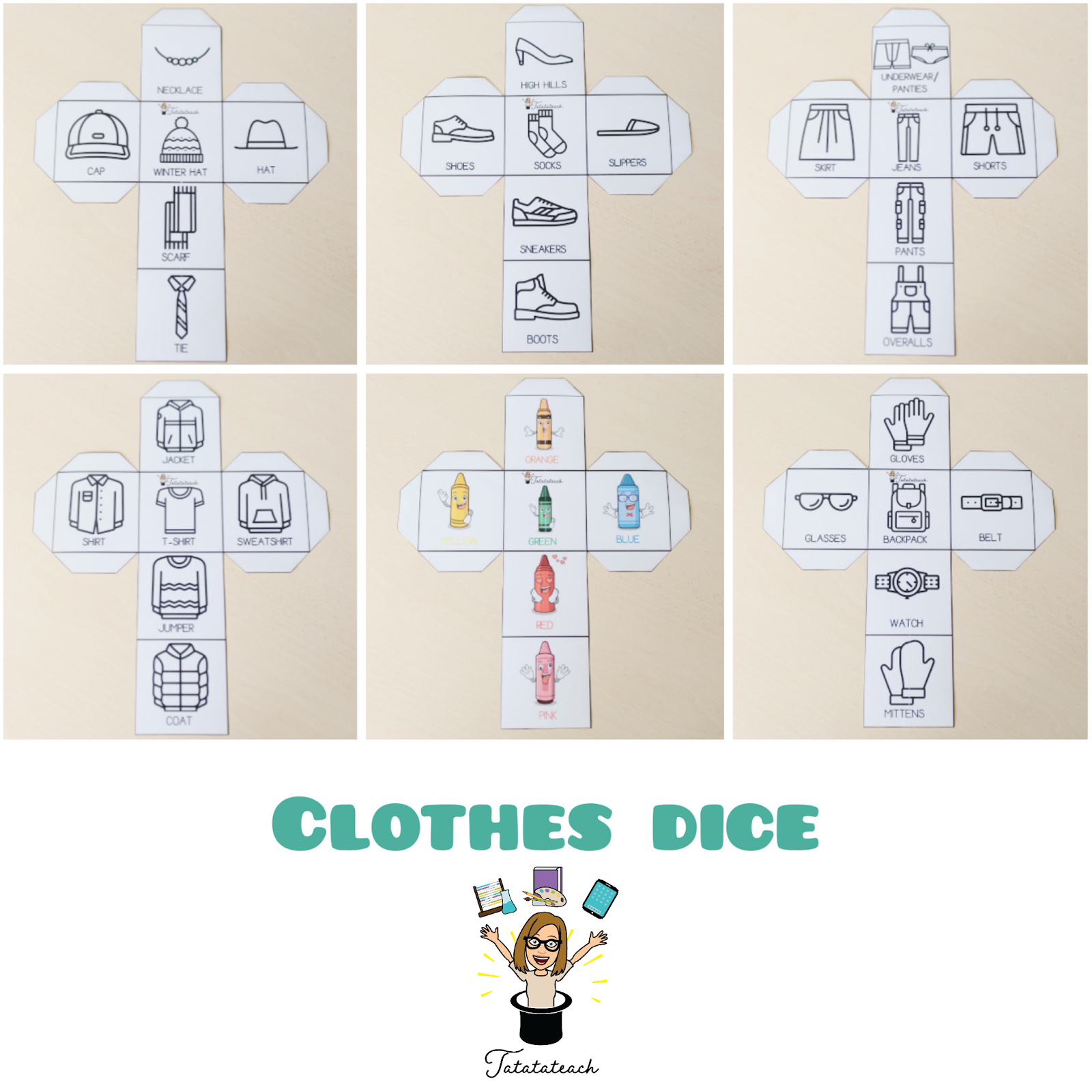 Clothes dice game (final task) (descargables gratuitos en inglés).
