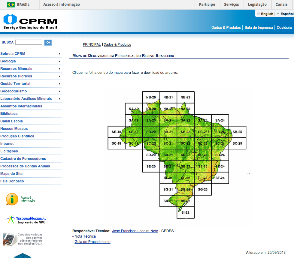 Dados digitais sobre relevo brasileiro e declividade